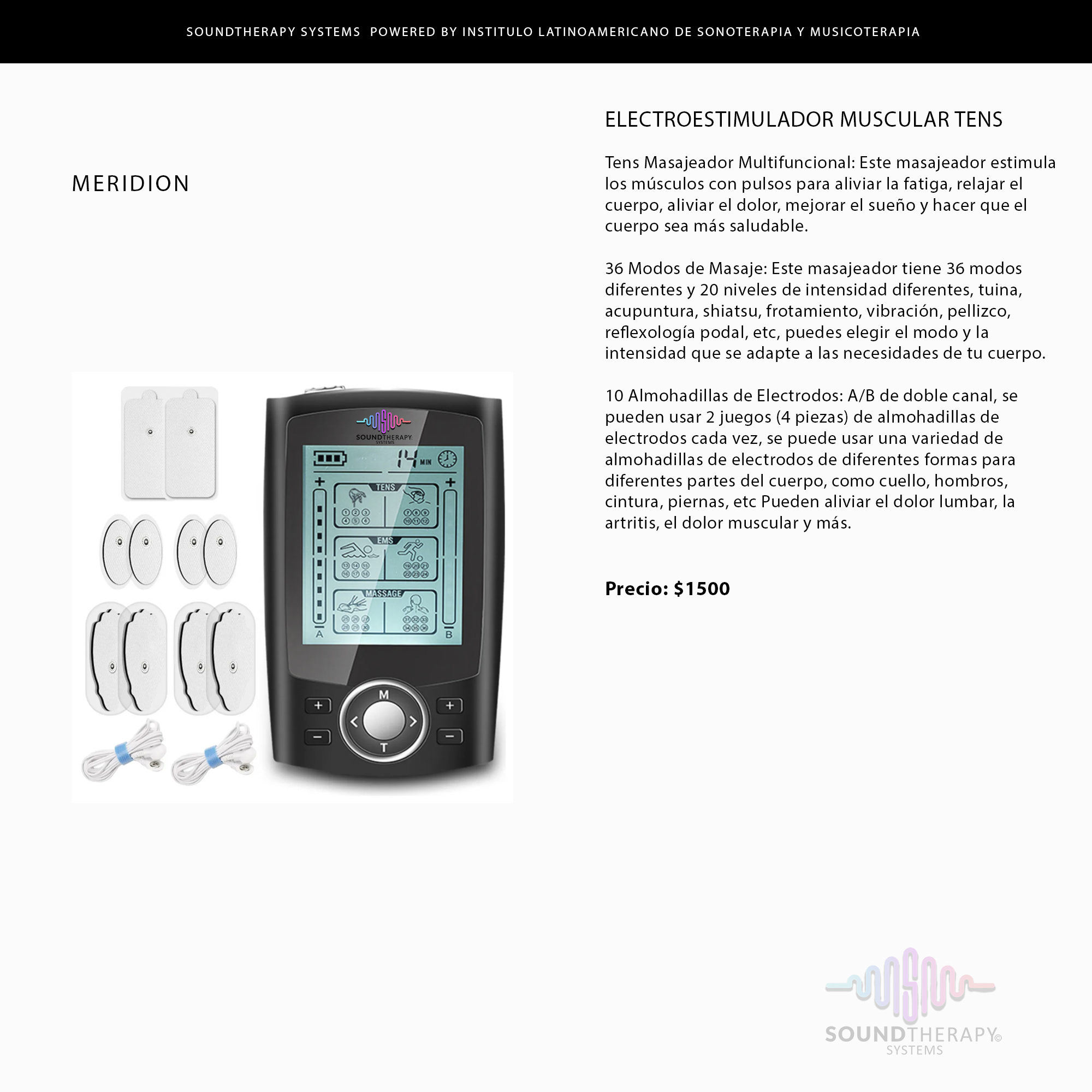 Electroestimulador Muscular TENS – MERIDION - Sound Therapy Systems